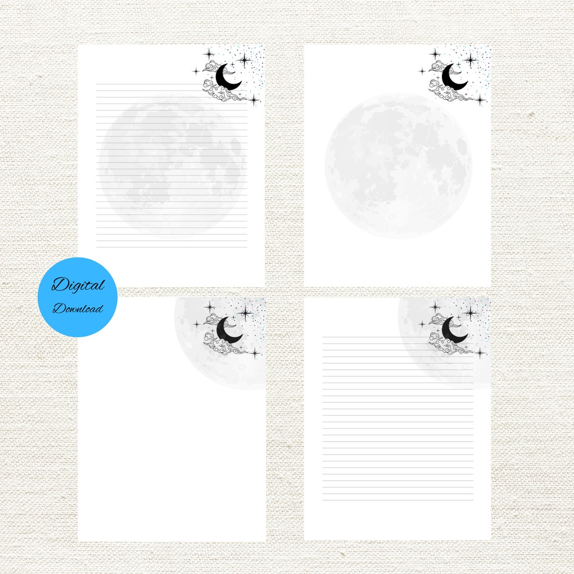 Moon and Stars Stationary - Celestial Stationary - Printable PDF - Moon ...