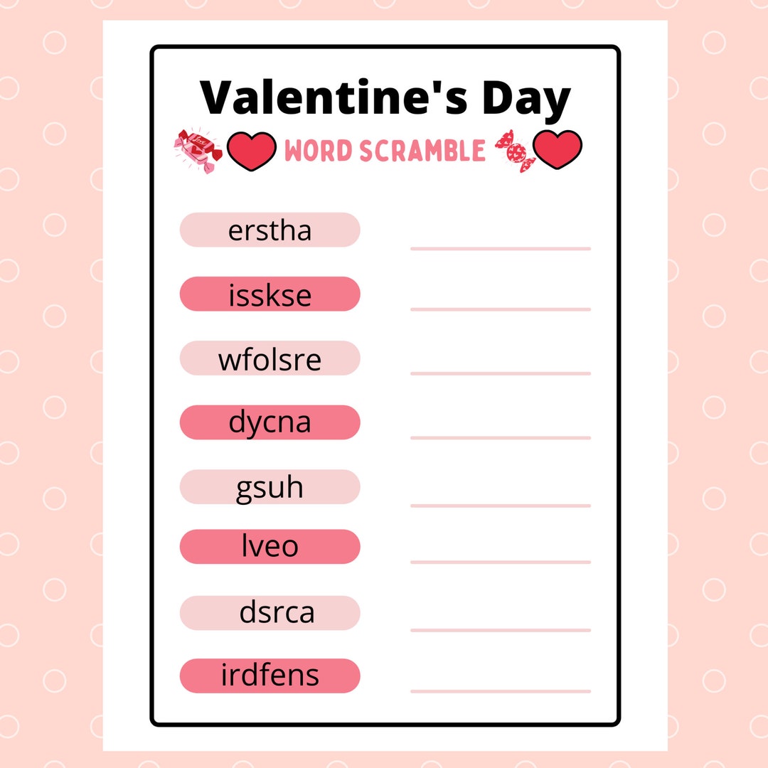 Valentine Word Scramble - Printable Valentine Activity - Valentine ...
