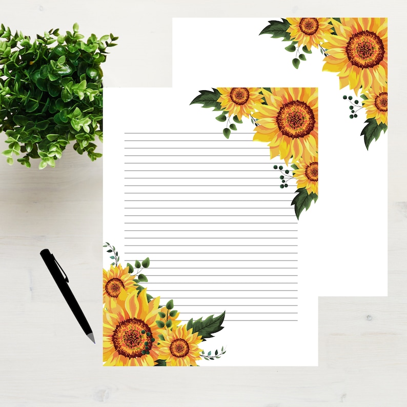Printable Stationary - Sunflower Stationary - Printable Writing Paper ...