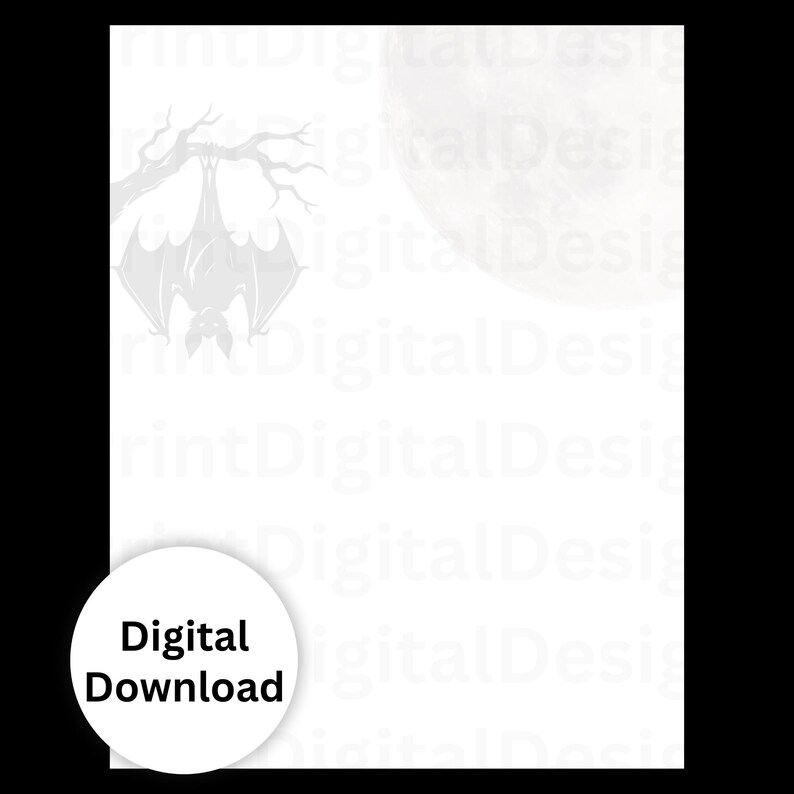 Gothic Bat & Moon Stationary: Printable Halloween Letter Paper (PDF ...