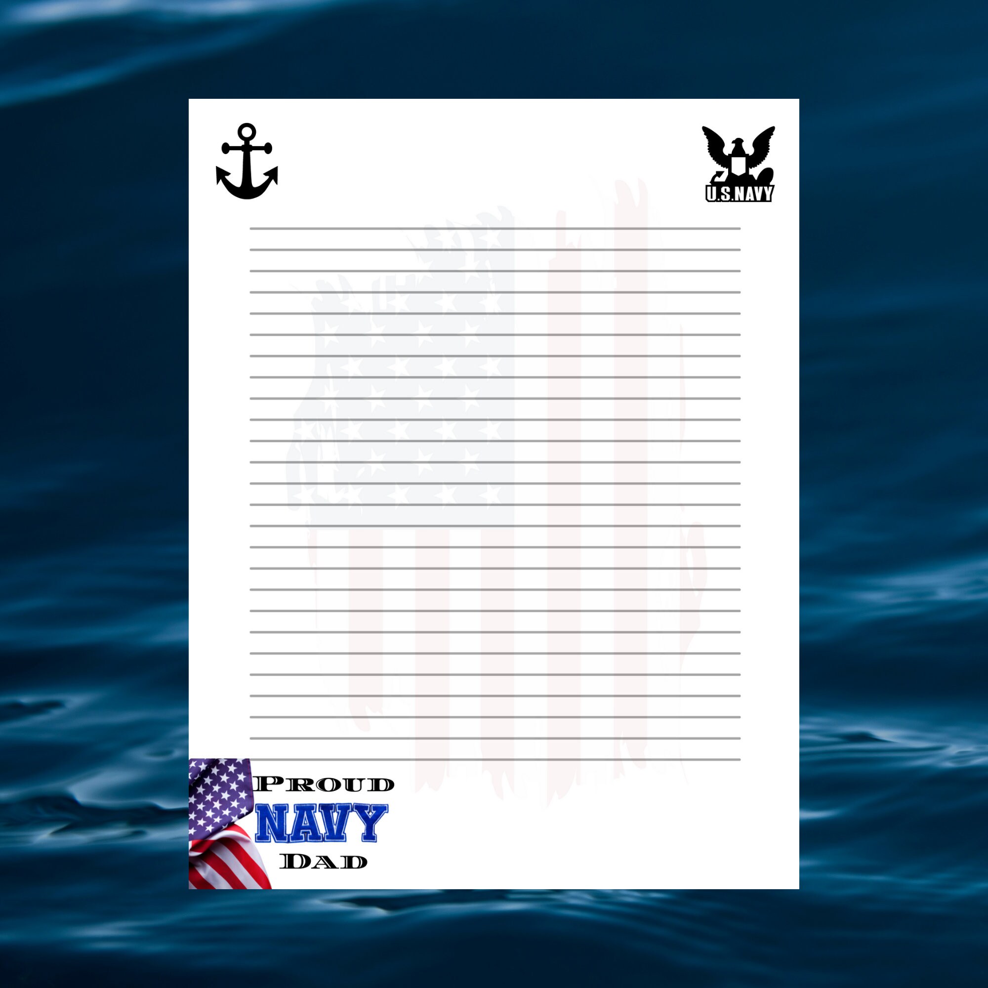 Navy Dad Printable Stationary Proud Navy Dad Military Dad American Flag ...