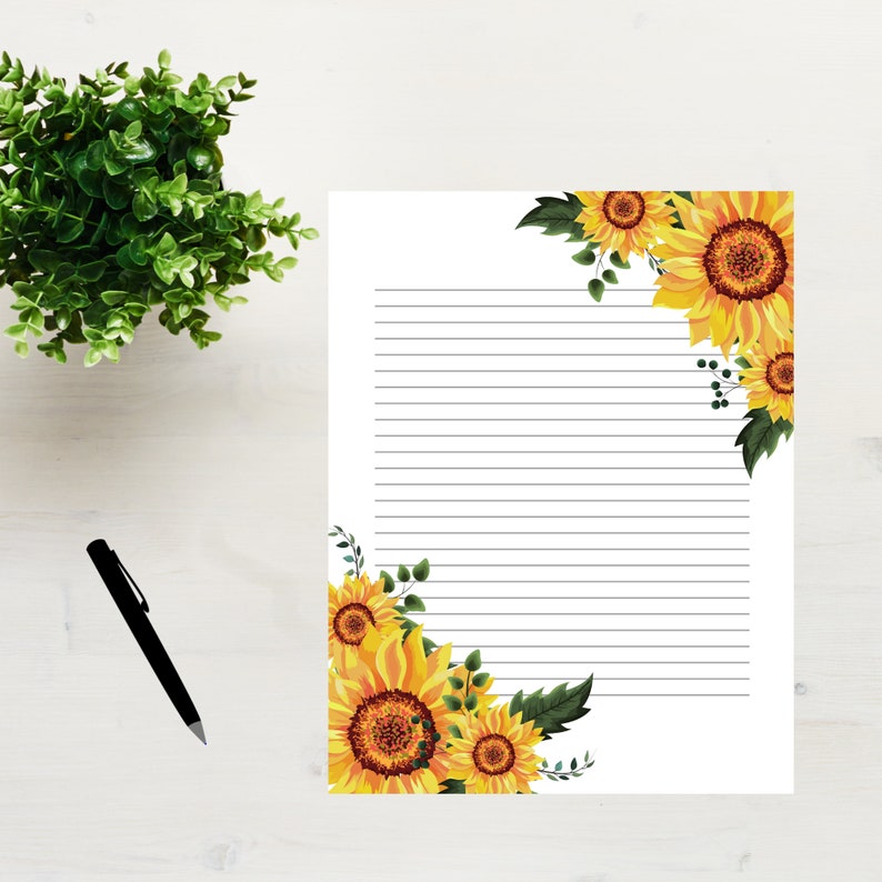Sunflower Stationery Set: Lined & Unlined Printable Paper (PDF) - Etsy