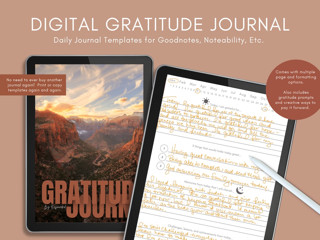 Digital Gratitude Journal, 5 Minute Journal Digital, Self Reflection ...