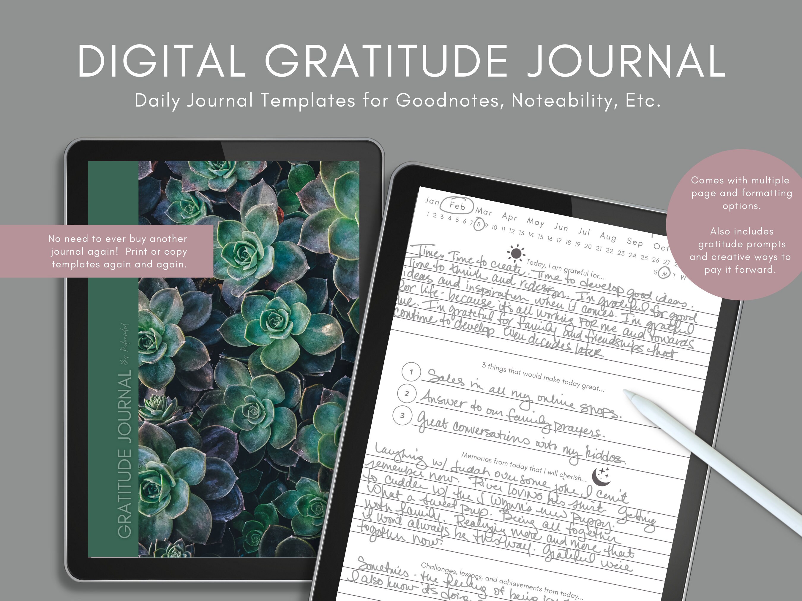 Digital Gratitude Journal, 5 Minute Journal Digital, Self Reflection ...