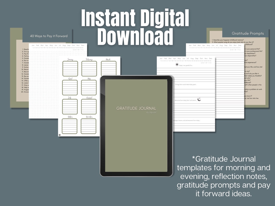 Digital Gratitude Journal, 5 Minute Journal Digital, Self Reflection ...