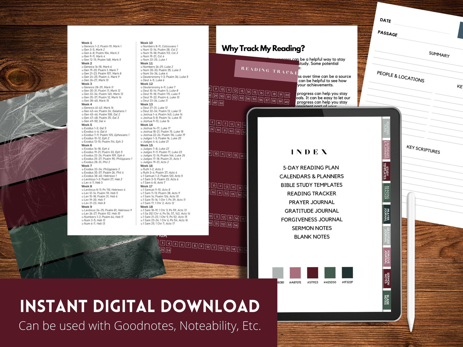 Digital Bible Study Journal, Planner, Calendar, Reading Plan, Reading ...