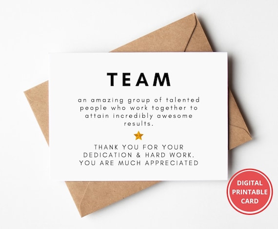 Team Thank You Card From Team Appreciation Team Building | Etsy UK