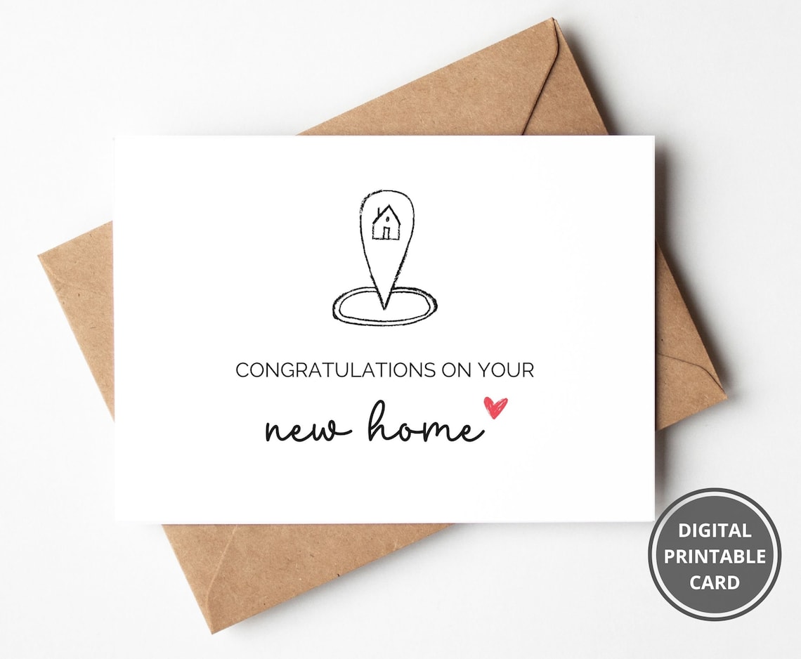 New Home Card, Printable Happy First New Home Card, Congratulations on ...