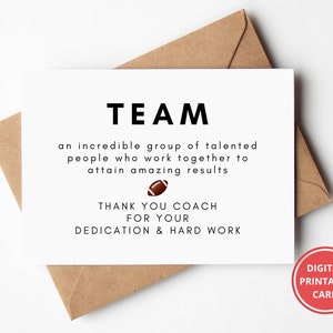 Football Coach Card, Thank You Coach Card, Football Coach Gift ...
