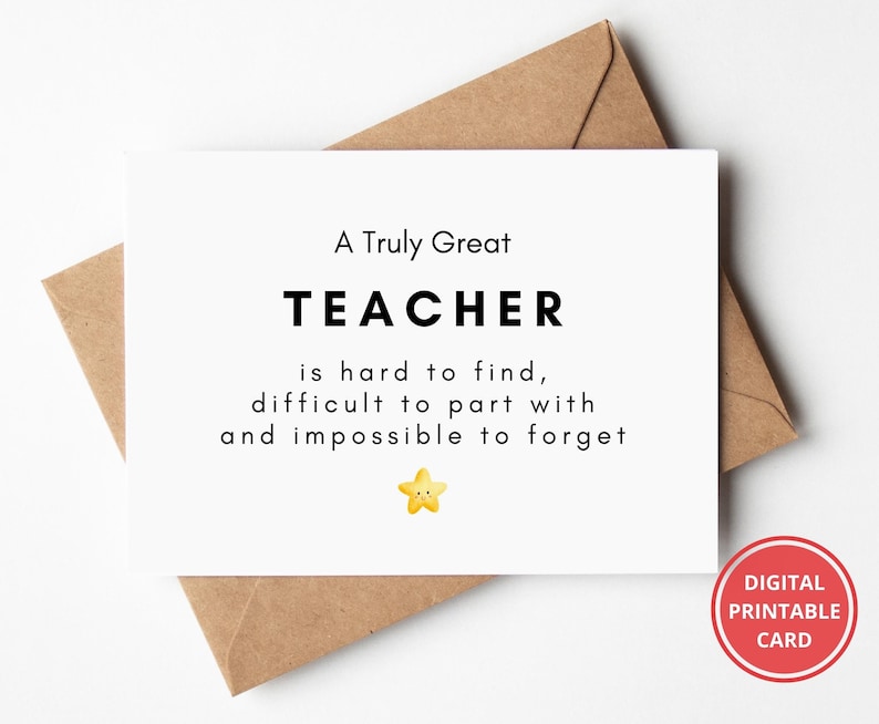 Thank You Card, for Teacher, Teacher Appreciation, Leaving Work ...