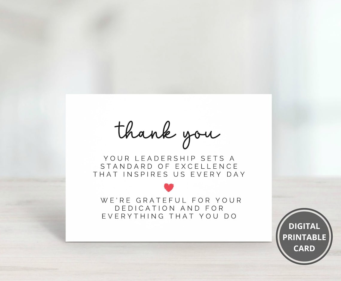 Printable Leader Thank You Card, Thank You Card for Boss, Leader Appreciation, Boss Gift, Leader ...