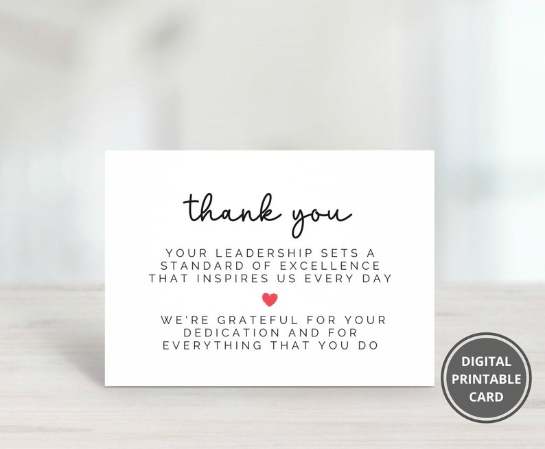 Printable Leader Thank You Card, Thank You Card for Boss, Leader ...