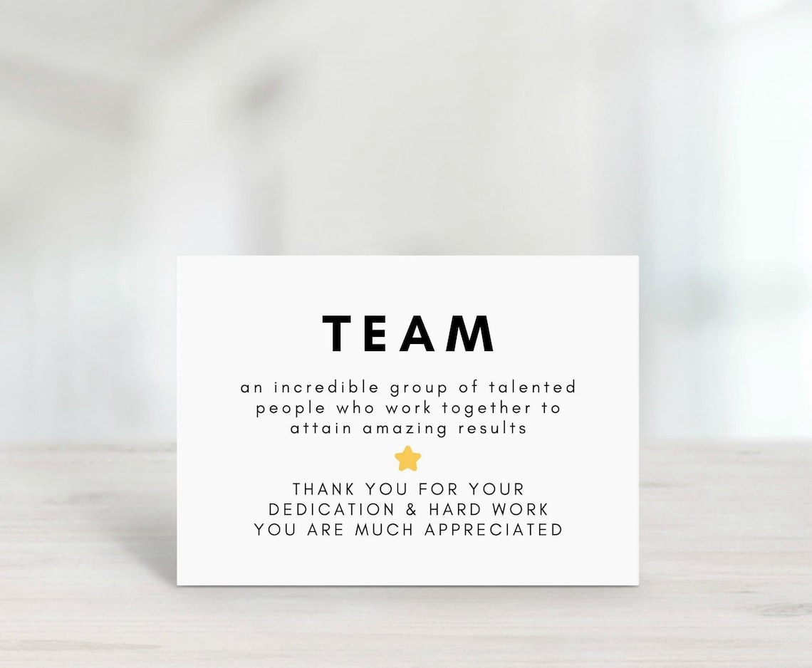 Team Thank You Card From Team Appreciation Team Building - Etsy