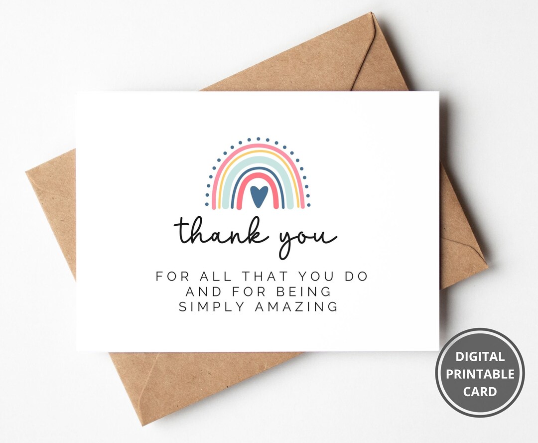 School and Teacher Thank You Card, Teacher Appreciation Card, Printable ...