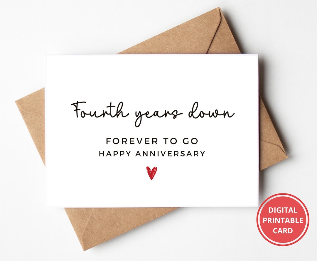 4th Anniversary Card, Fourth Anniversary, Four Years, 4 Years ...