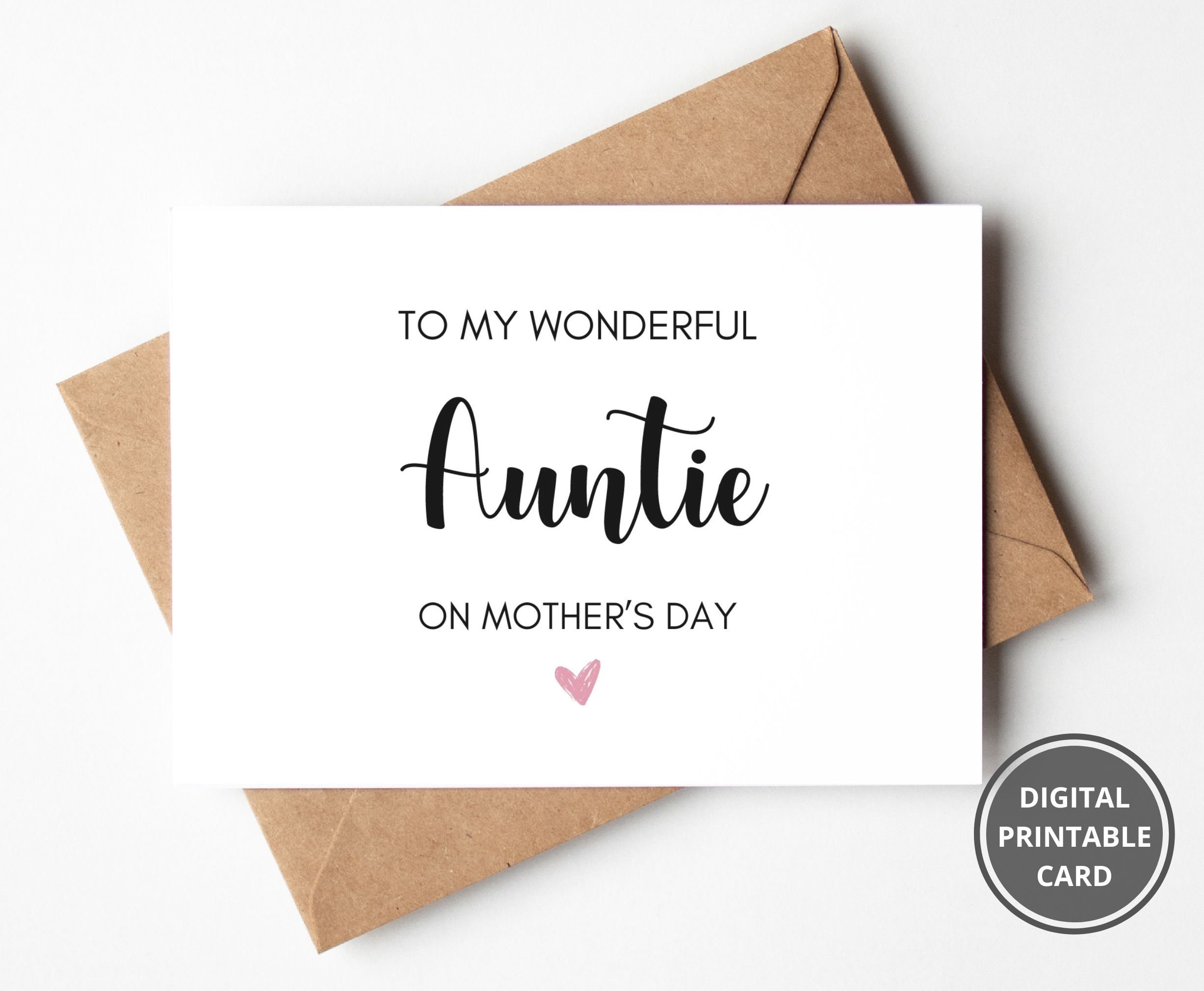 Auntie Mothers Day Printable Card, Mother's Day Gift for Auntie, Card ...