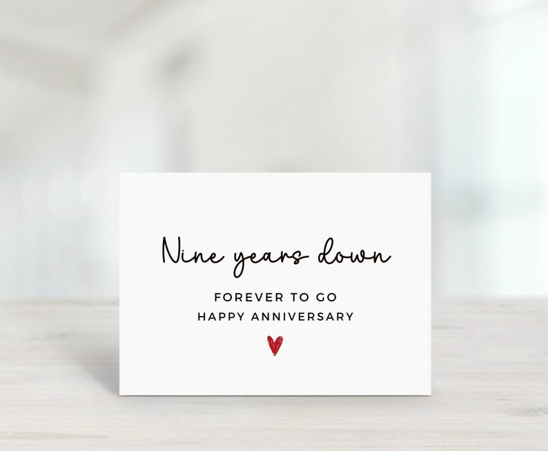 9th Anniversary Card, 9 Years Anniversary, Nine Years Together, Card ...
