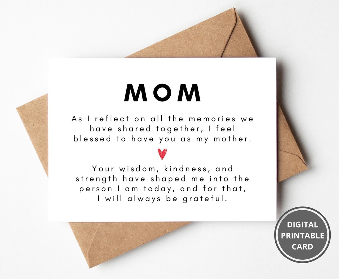 Mothers Day Card for Mom, Printable Birthday Card, Thank You Mommy ...