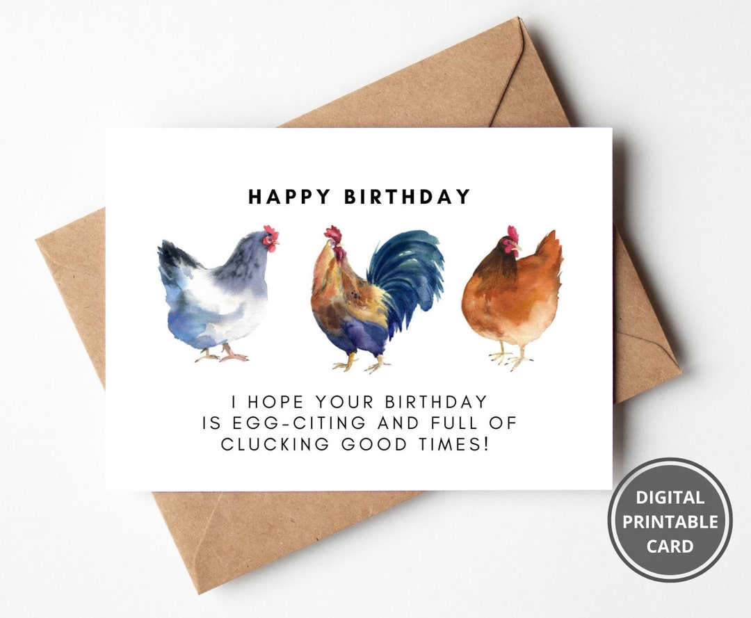 Happy Birthday Chickens Card, Printable Illustrated Animal Birthday ...