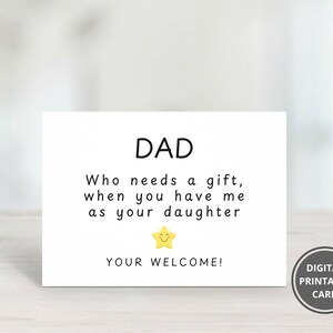 Printable Funny Father Daughter Card, Funny Father's Day Card, Funny ...