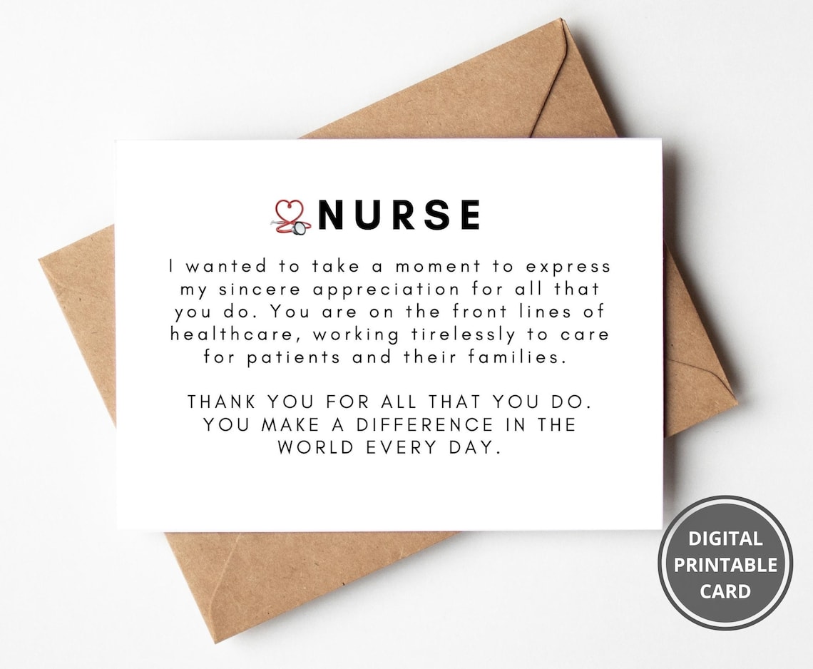 Thank You Card for Nurses, Nurses Appreciation Week, Thank You Nurse ...