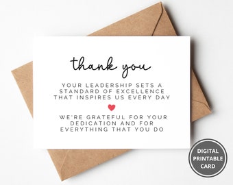 Leader Thank You Card, Thank You Card for Boss, Leader Appreciation Card, Chief Thank You Card ...