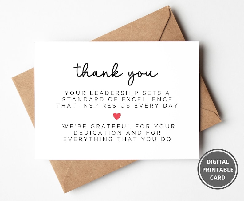 Printable Leader Thank You Card, Thank You Card for Boss, Leader ...