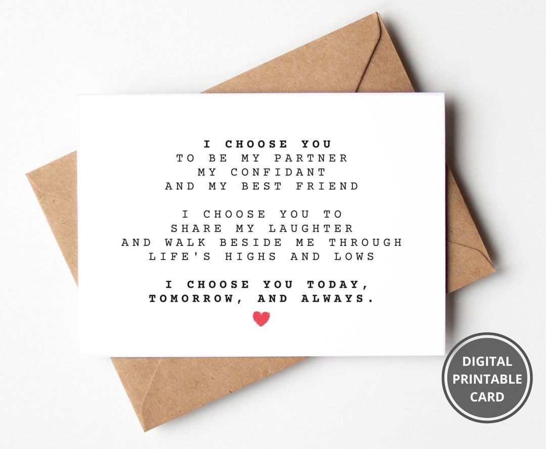 Romantic Love You Card, Printable I Choose You Anniversary Card, Card ...