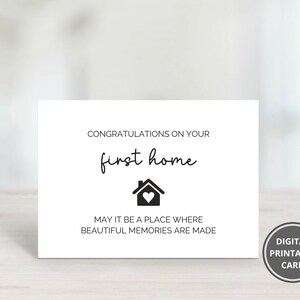 Printable New Home Card, Congratulations on Your First Home Card ...