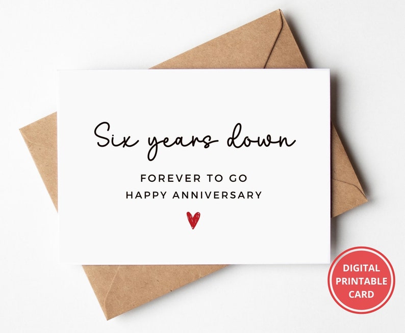 6th Anniversary Card, Sixth Anniversary, Six Years, 6 Years Anniversary ...