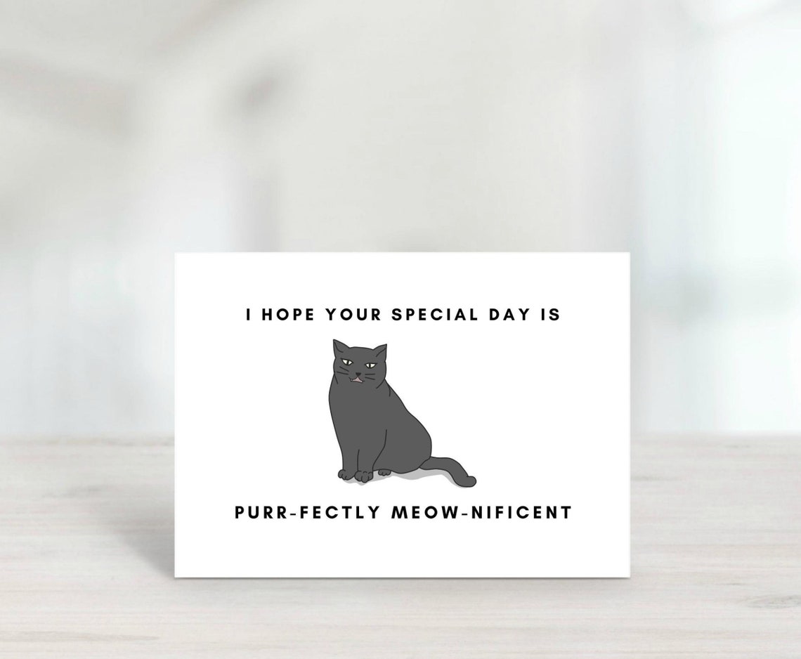 Black Cat Happy Birthday, Black Cat Card, Printable Birthday Card, Gift ...