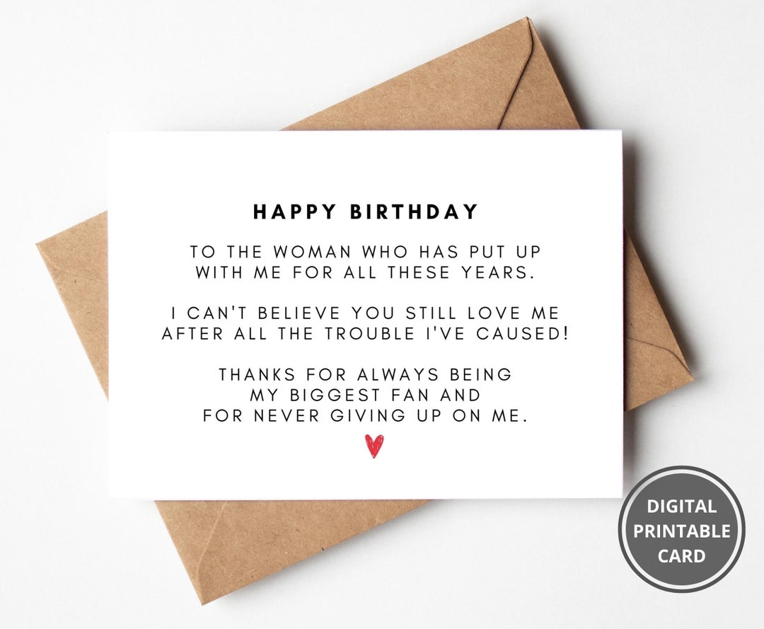 Funny Mom Birthday Card Printable, Mean Birthday Mother Son Card ...