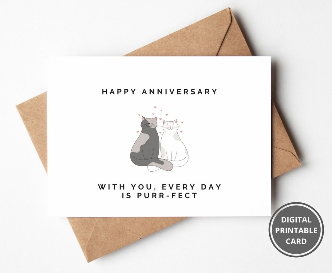 Cute Cats Anniversary Card, Printable Anniversary Card for Him Her ...