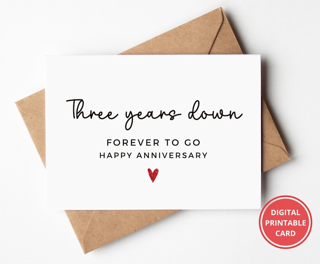 3rd Anniversary Card, Third Anniversary, Three Years, 3 Year ...