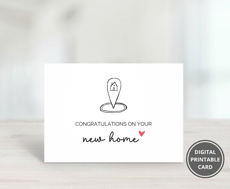 New Home Card, Printable Happy First New Home Card, Congratulations on ...