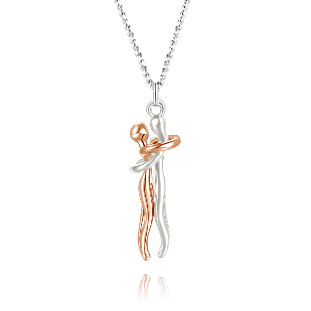 Embracing Couple Stainless Steel Necklace With Pendant, Lovers ...