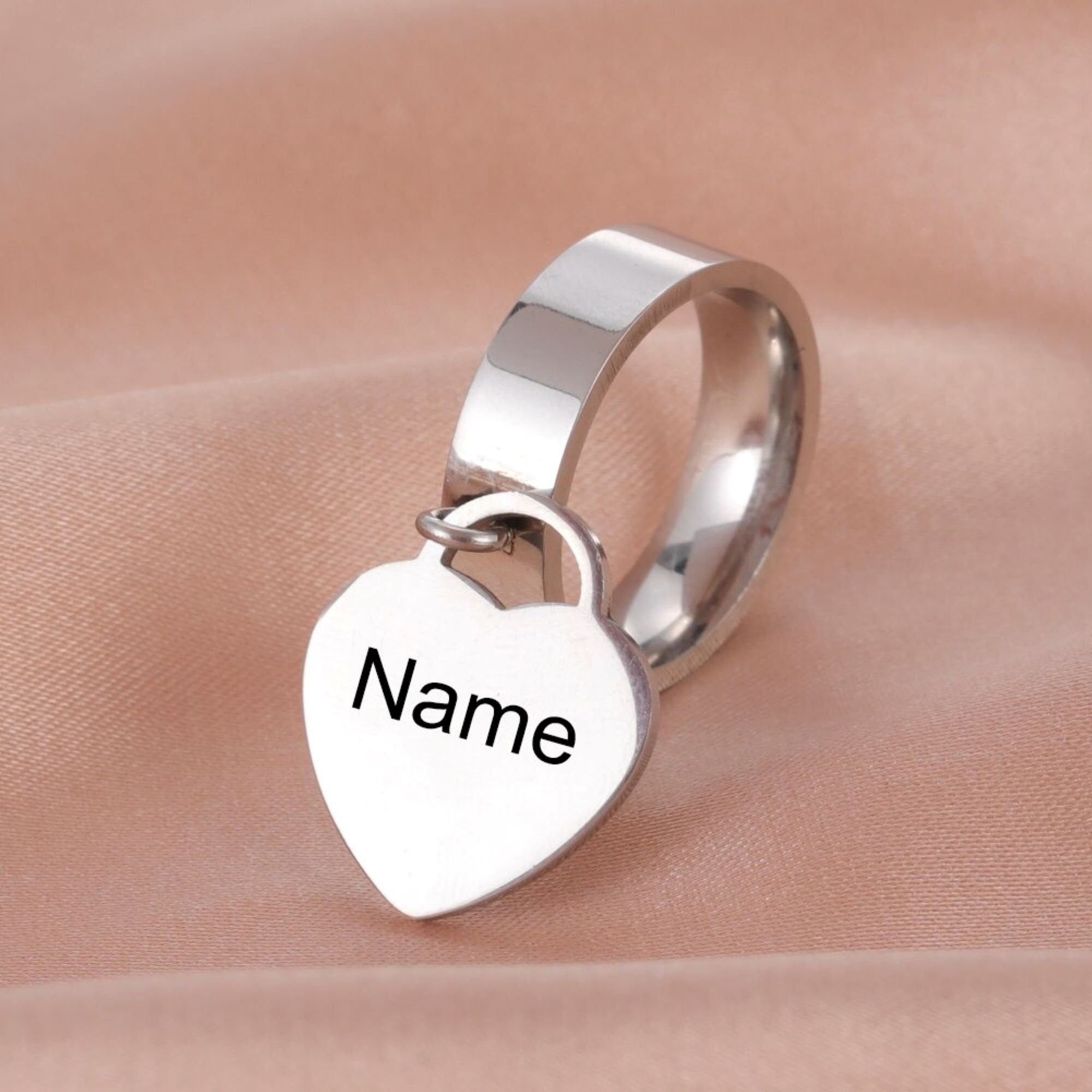 Dangle Heart Engrave Ring, Gift for Her - Etsy