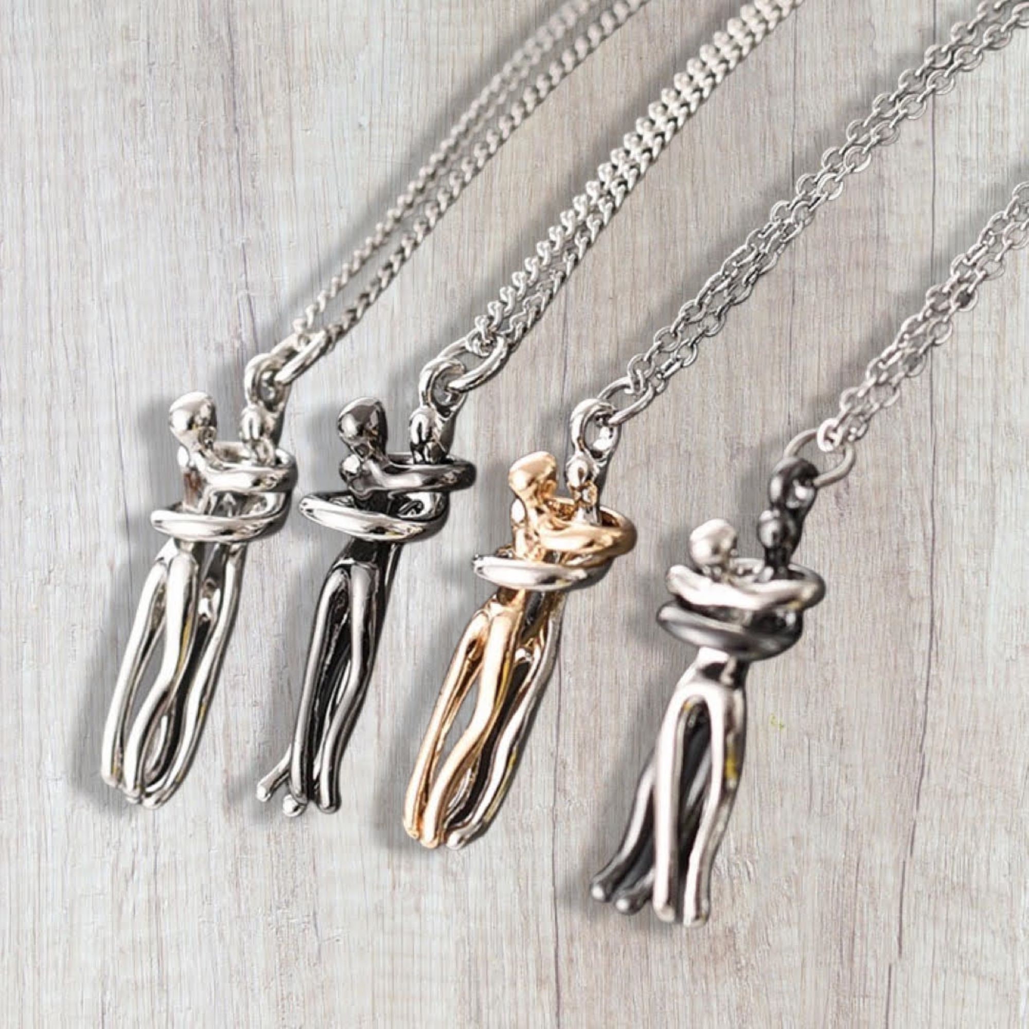 Embracing Couple Stainless Steel Necklace With Pendant, Lovers ...