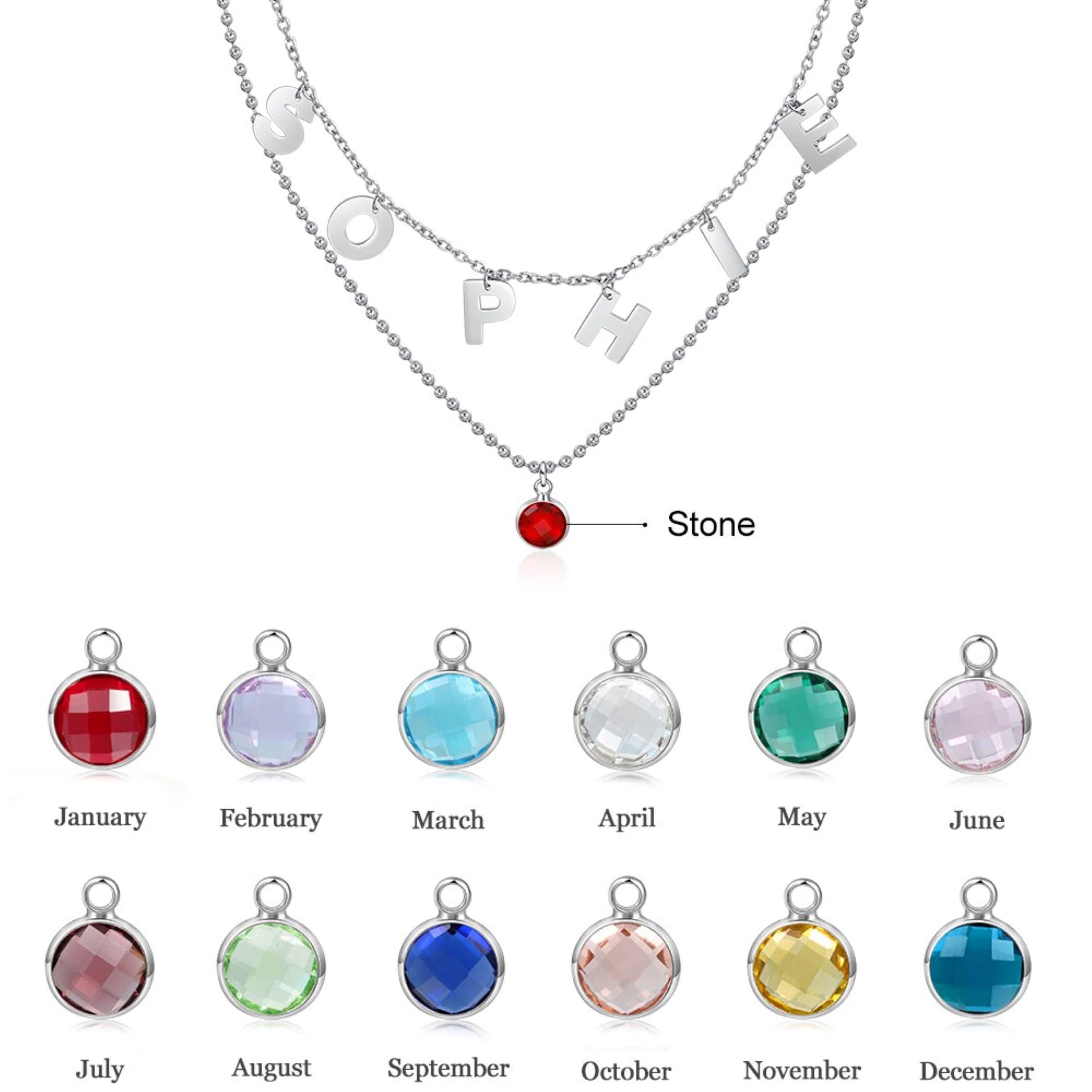 Custom Layered Name Necklace With Birthstone - Etsy