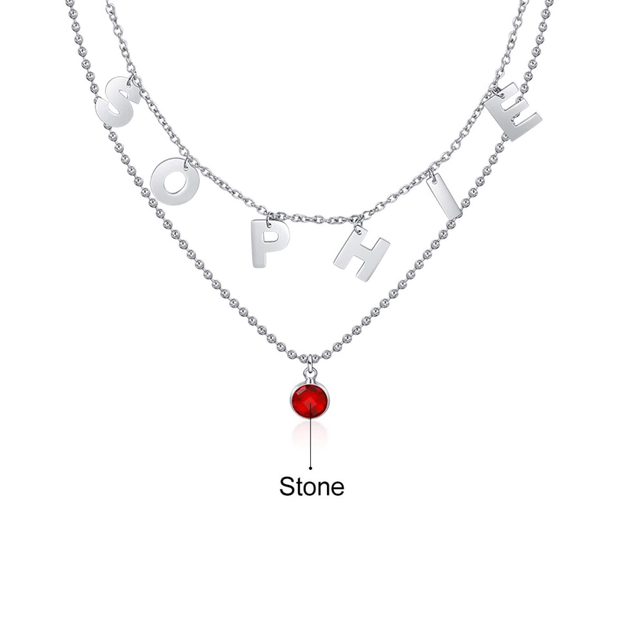 Custom Layered Name Necklace With Birthstone - Etsy