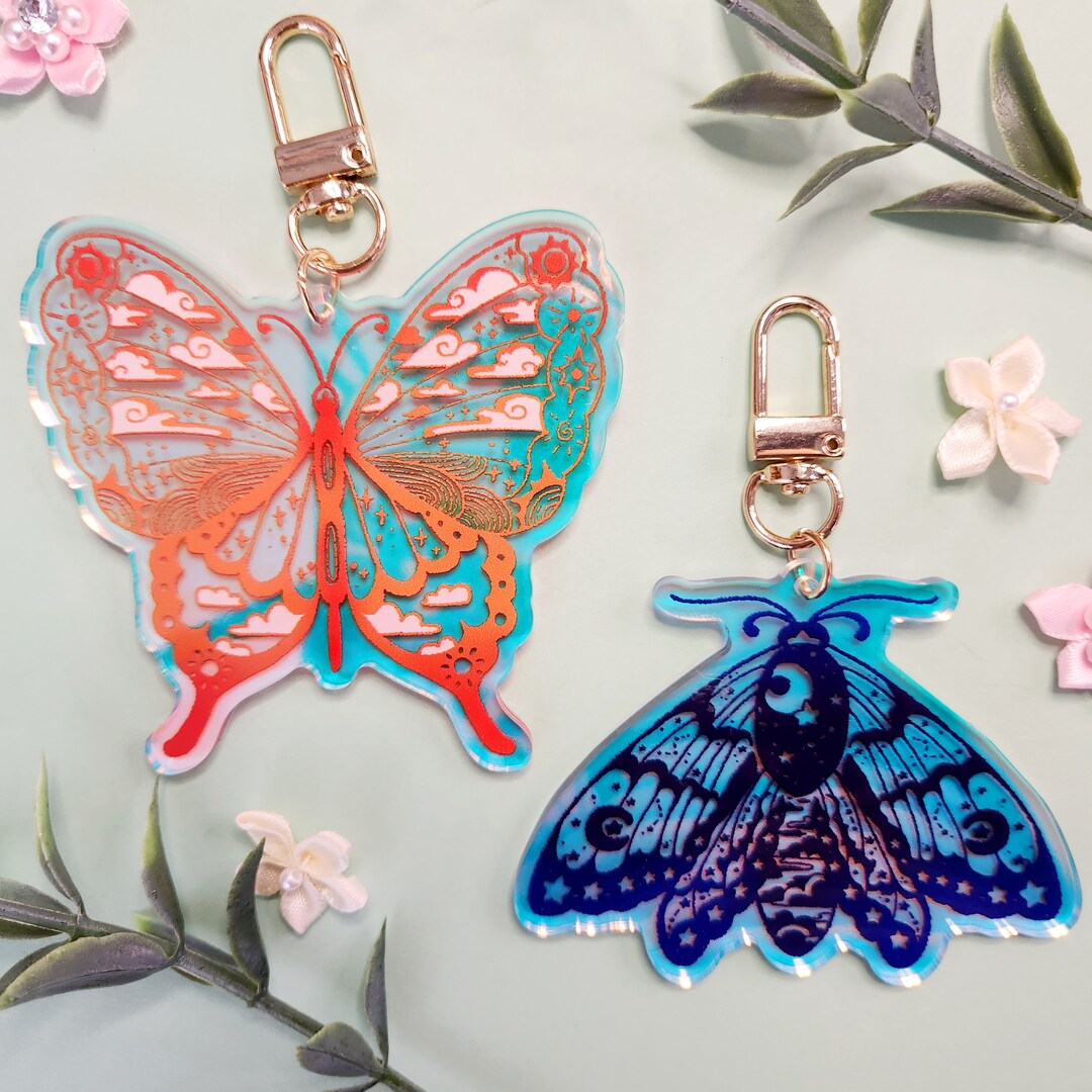Holographic Butterfly Moth Acrylic Keychain - Etsy