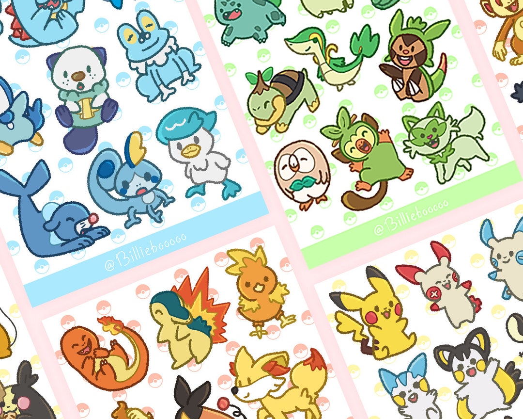 Cute Poke Starters | Waterproof Vinyl Kiss-cut Sticker Sheet | Cute ...