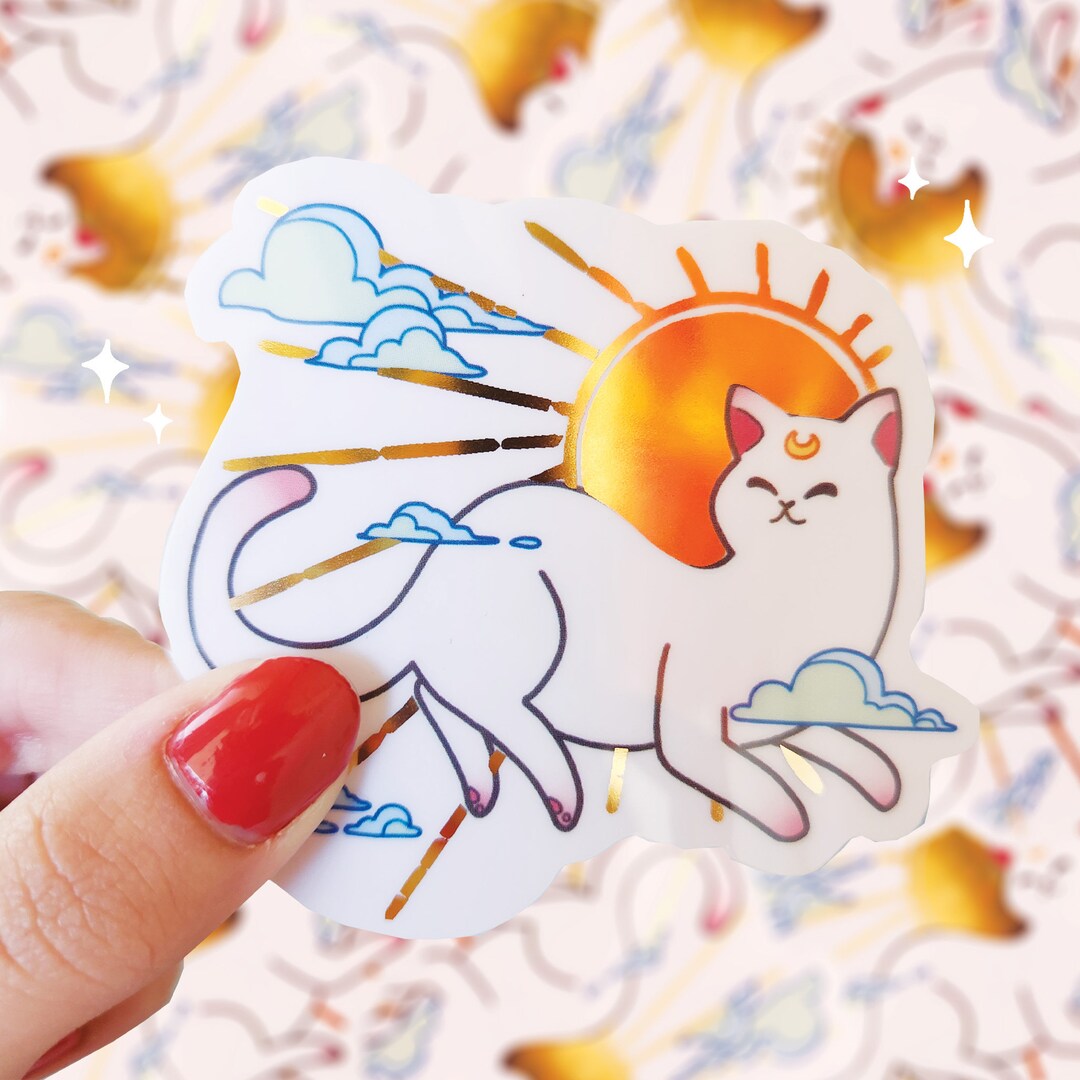 Sun Gold Foil Cat Sticker - Etsy