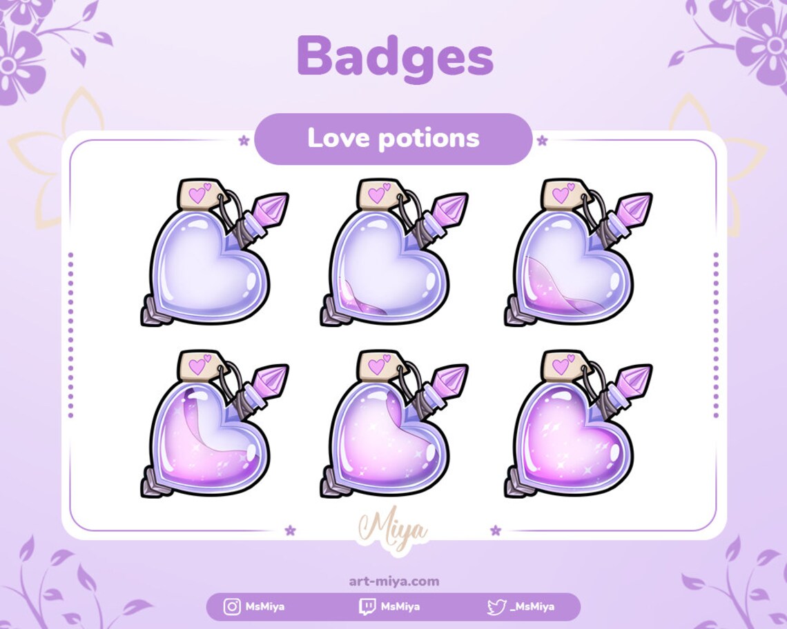 Magic Love Potion Badges Pack for Twitch and Discord, kawaii, Cute ...