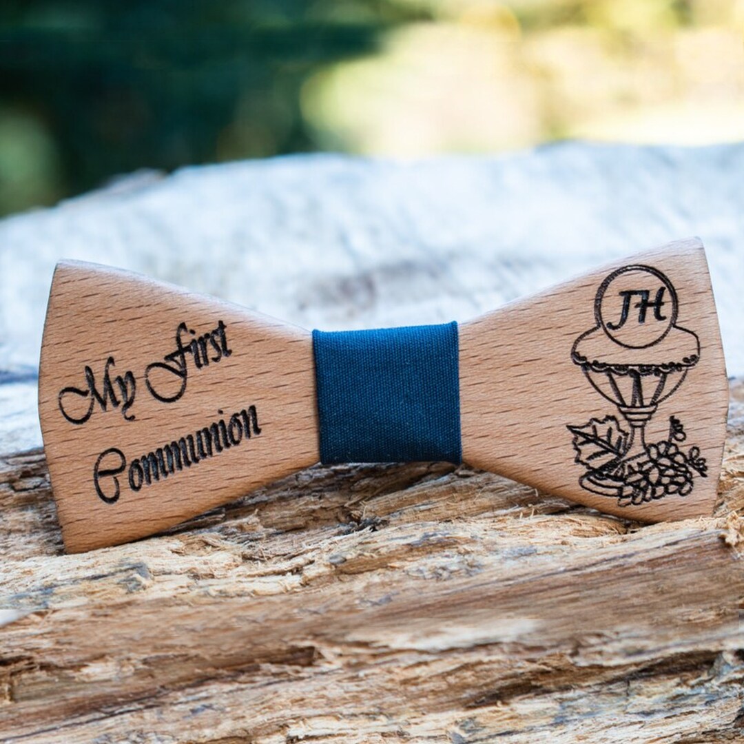 First Communion Wooden Bow Tie, Personalized Engraved Wooden Bow Tie ...