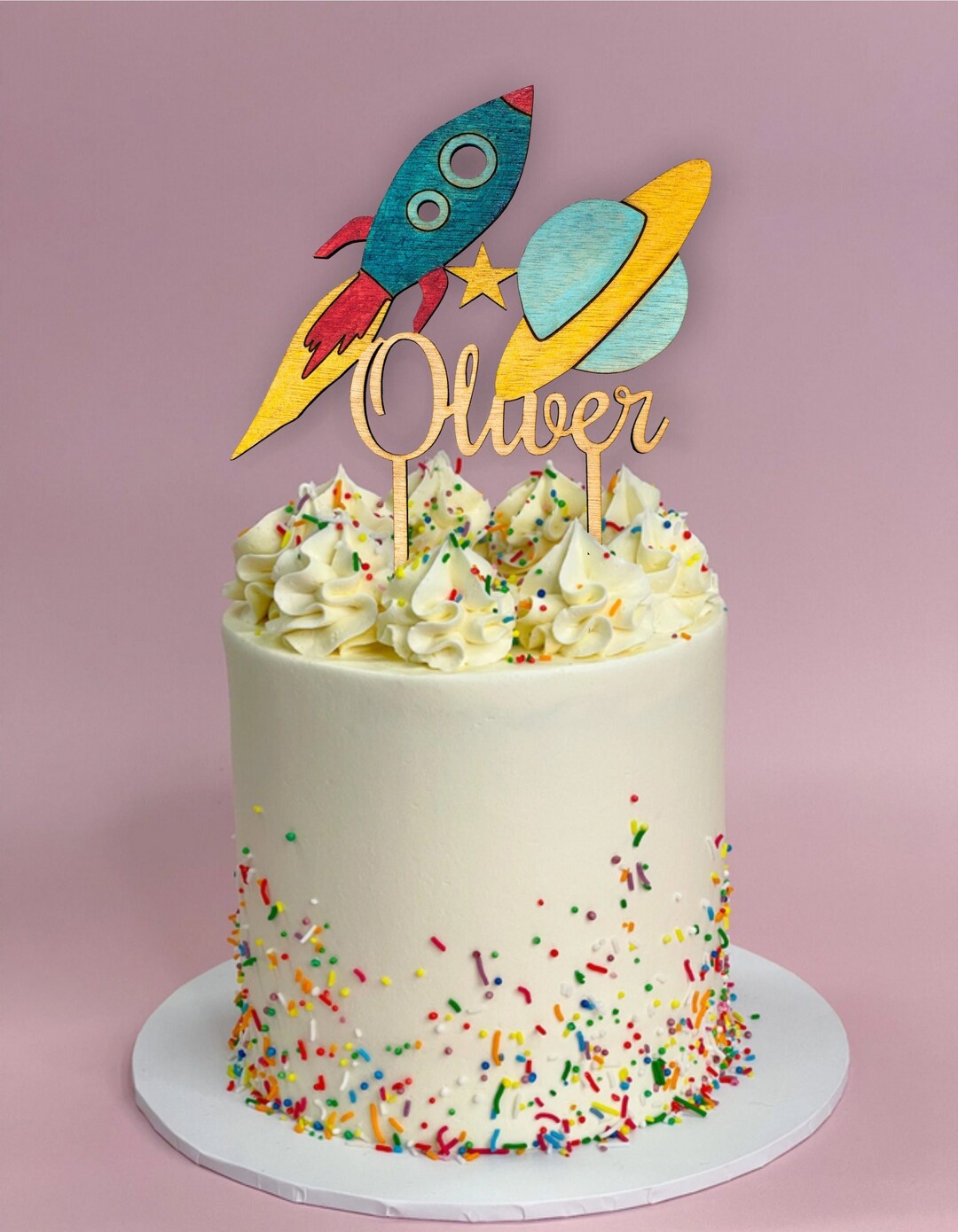 Cake Topper Space World, Wooden Cake Topper, for Birthdays, Baptisms ...