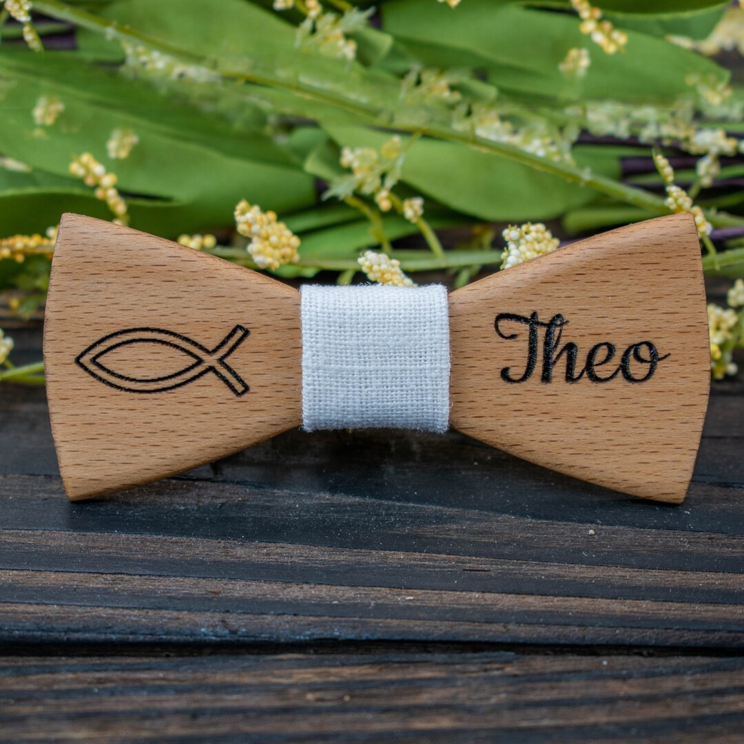 First Communion Wooden Bow Tie With Name, Personalized Engraved Bow Tie ...