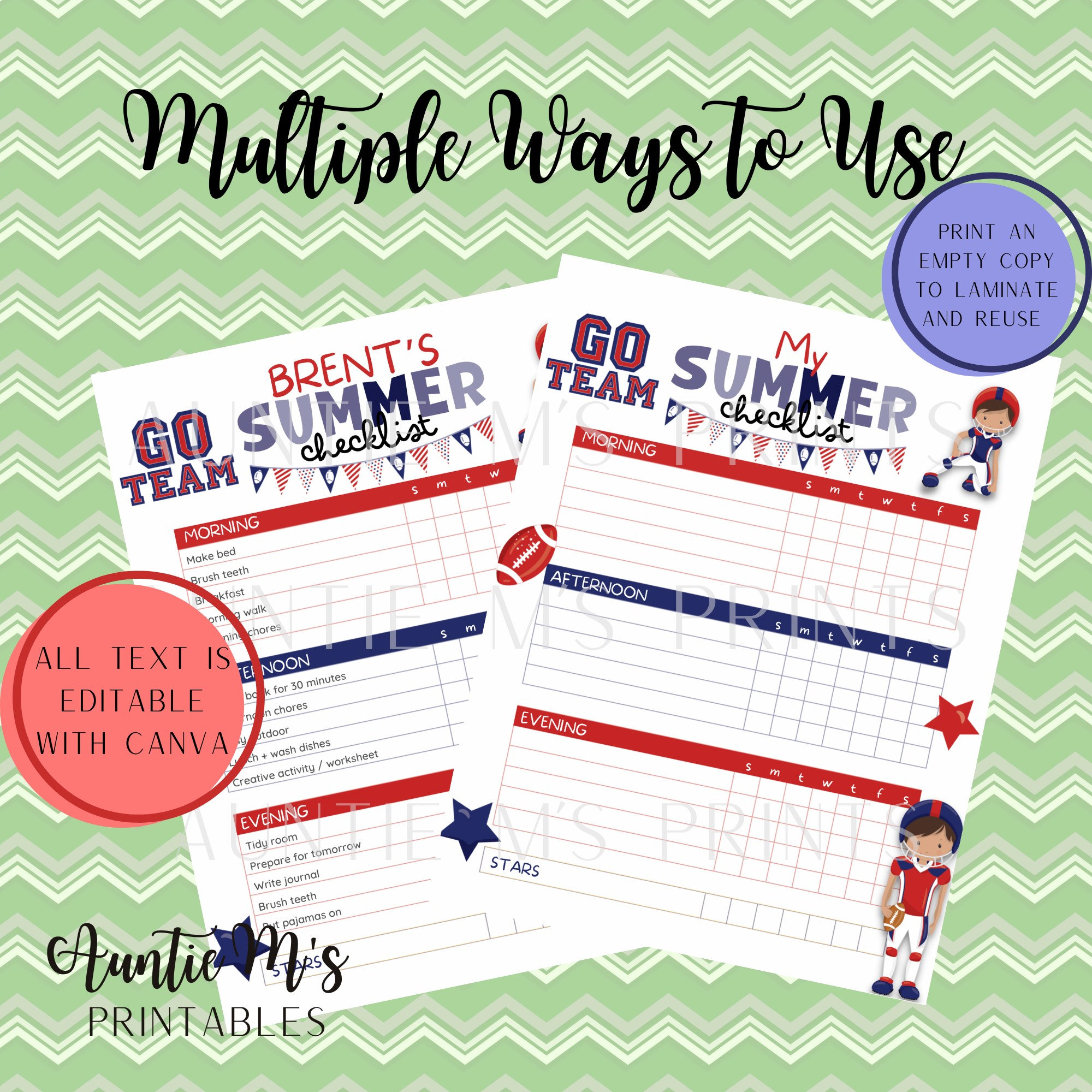 Football Themed Kids Chore Chart! Responsibility Chart Fully Editable ...