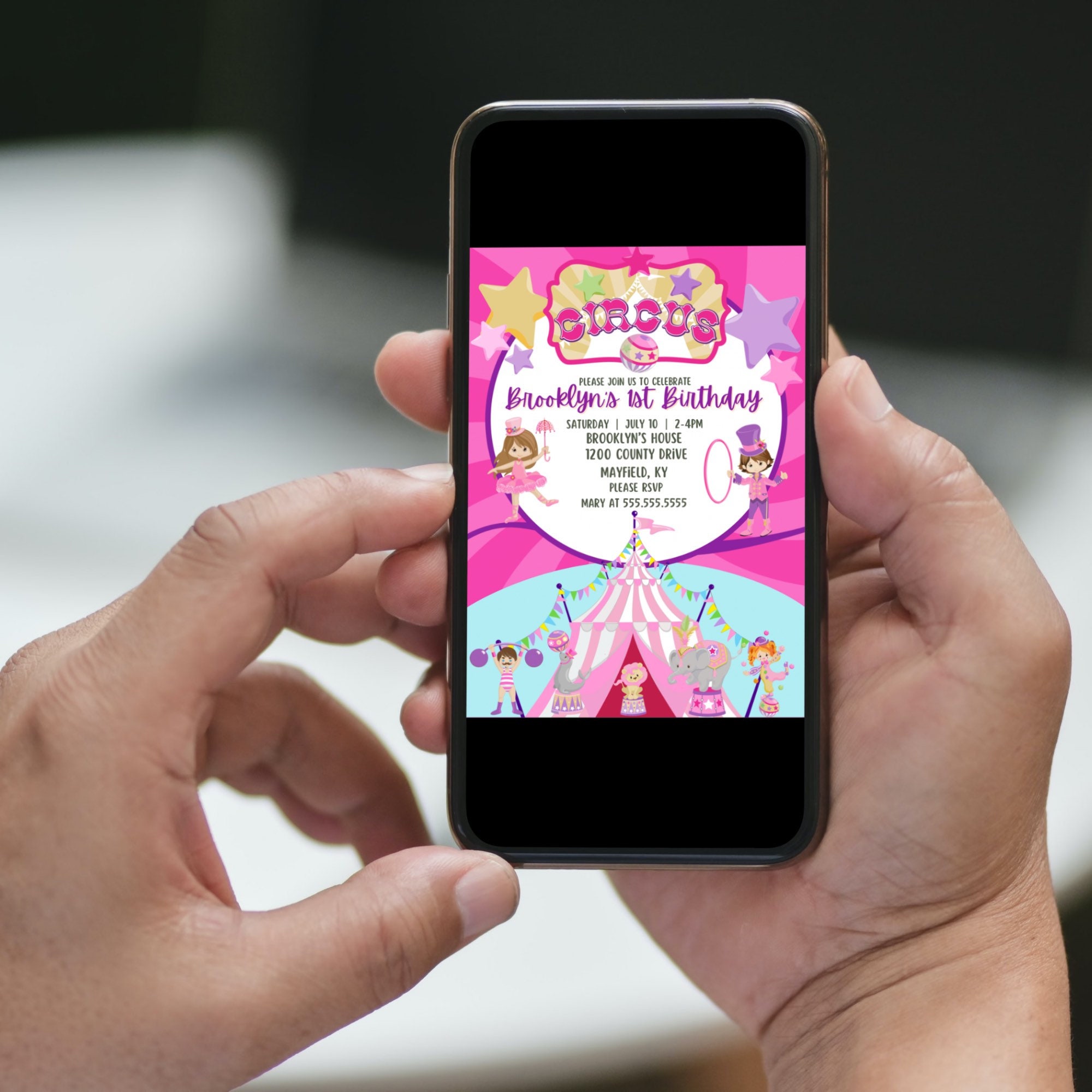 Pink Circus Invitation | Birthday Party | Canva Template | Party ...