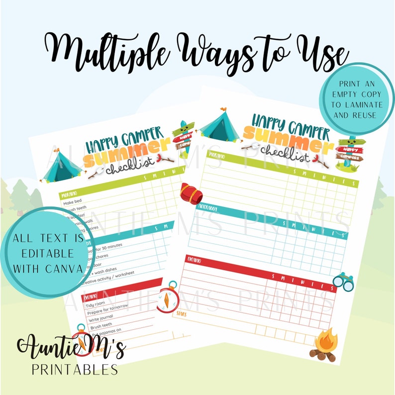 Happy Camper Themed Kids Checklist Responsibility Chart Fully | Etsy